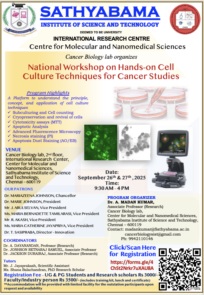 National Workshop on Hands-on Cell Culture Techniques for Cancer Studies - IndiaBioscience