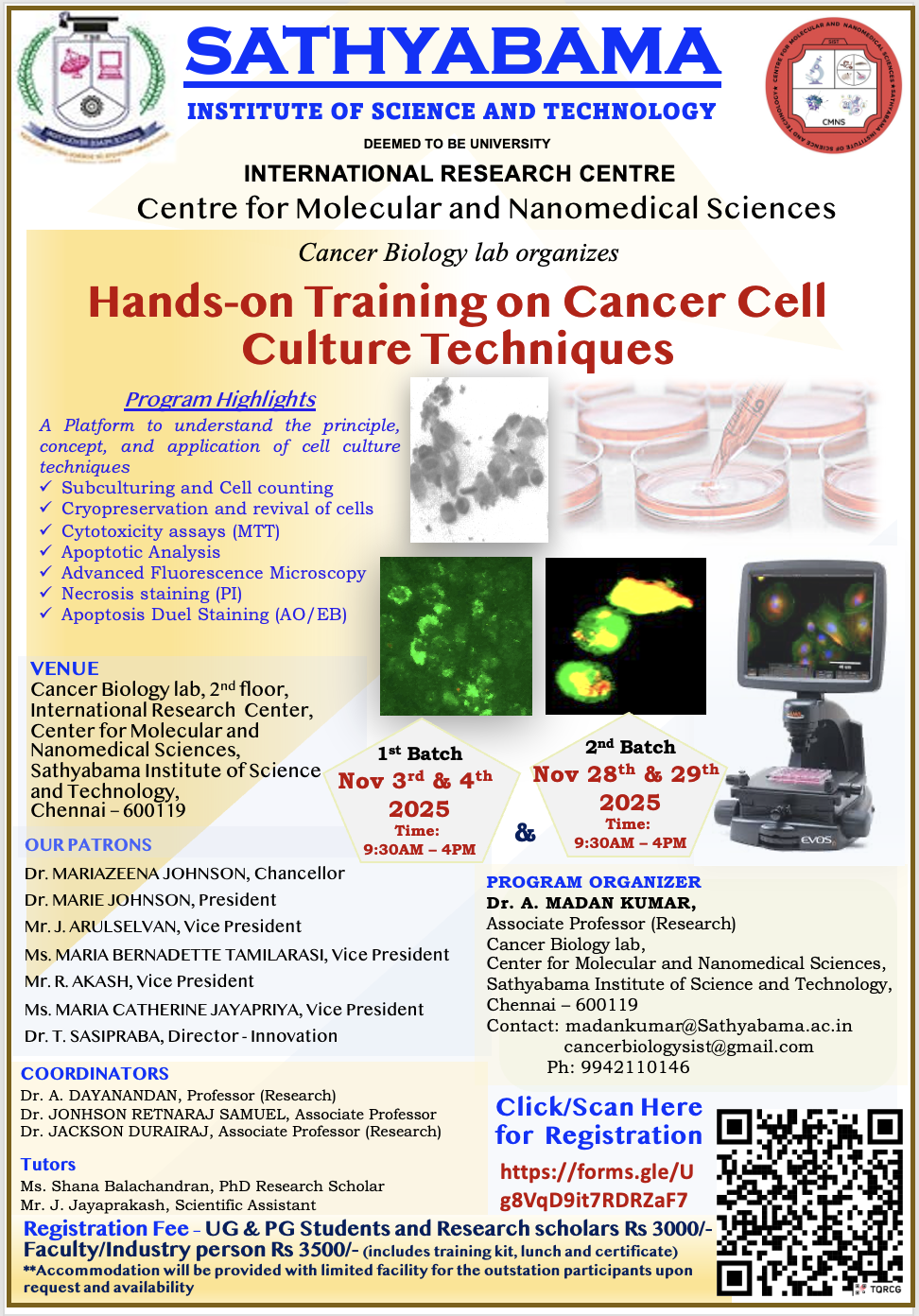 Hands-on Training on Cancer Cell Culture Techniques - IndiaBioscience