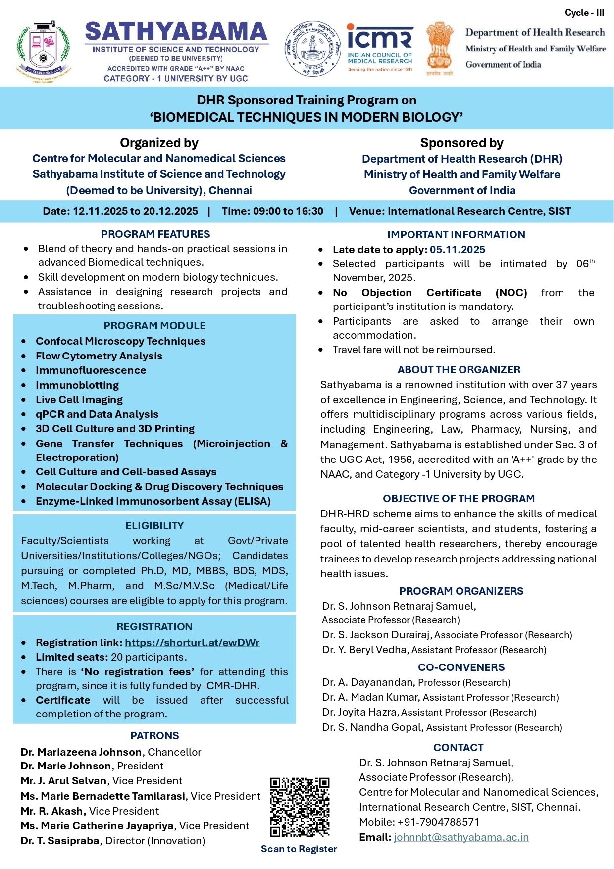 ICMR-DHR sponsored training program on Biomedical Techniques in Modern ...