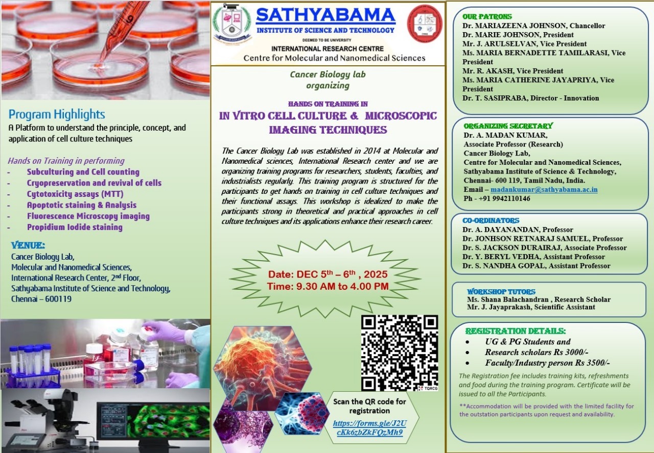 Two days Hands-on workshop in In Vitro Cell Culture & Microscopic Imaging Techniques ...